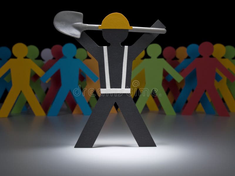 Paper men at work stock photo. Image of shovel, silhouette - 9774814