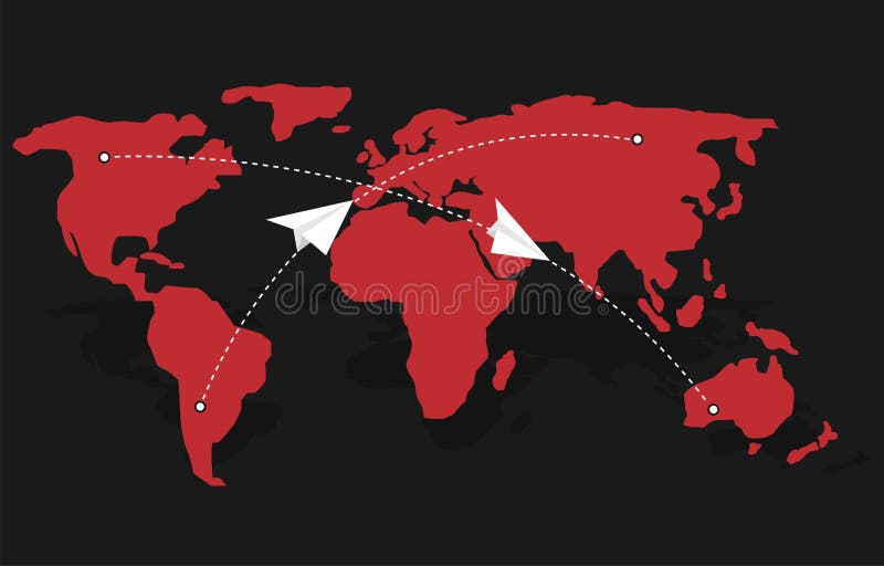 Paper Message Symbols Over Red World Map Stock Vector - Illustration of ...
