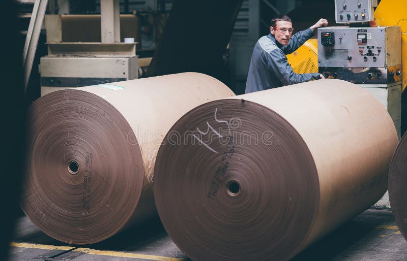 Paper mill factory worker stock image. Image of production - 92877335