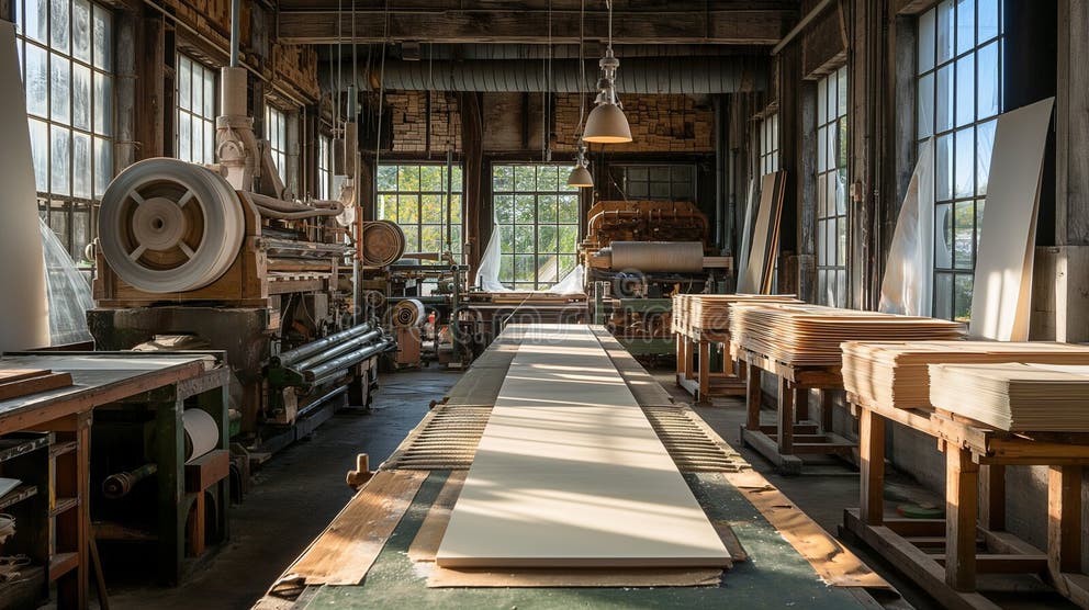 Paper Mill with Machines Processing Woo and Cardboard Stock Photo ...