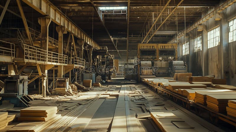 Paper Mill with Machines Processing Woo and Cardboard Stock Photo ...