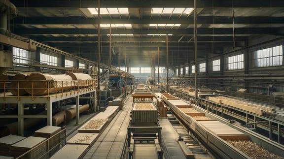 Paper Mill with Machines Processing Woo and Cardboard Stock Image ...