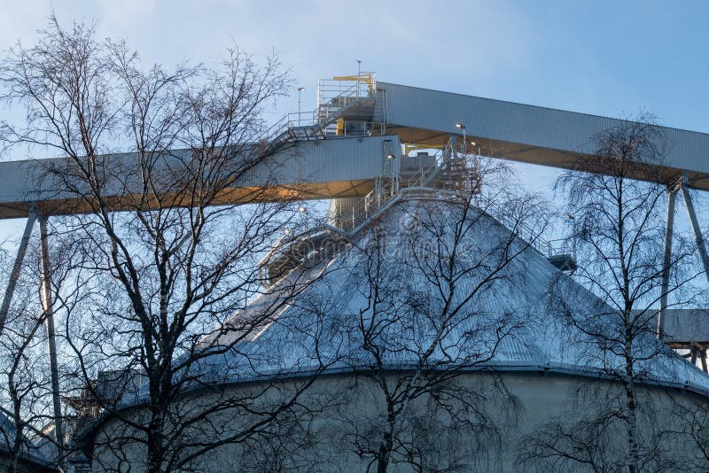 Paper Mill Silos Behind Birch Trees in Winter Stock Photo - Image of ...