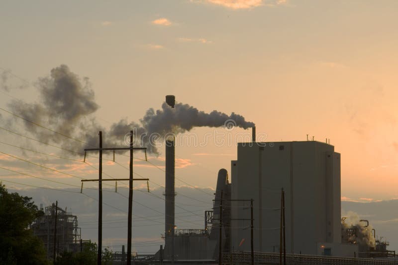 Paper mill sunset stock photo. Image of evening, chimney - 5035720