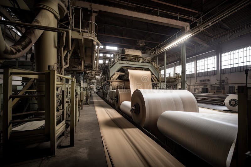 Paper Mill, with Towering Papermaking Machines and Conveyor Belts in ...