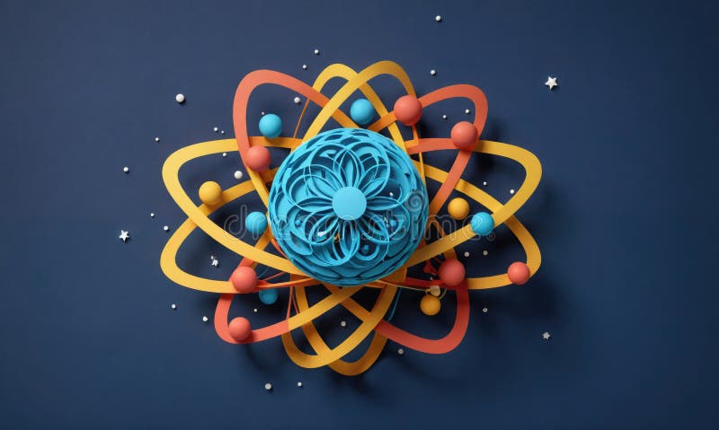 A Paper Model of an Atom is Depicted on a Dark Blue Background with ...