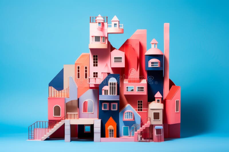 Paper Model Of House With Staircase And Windows Generative Ai Stock Illustration Illustration