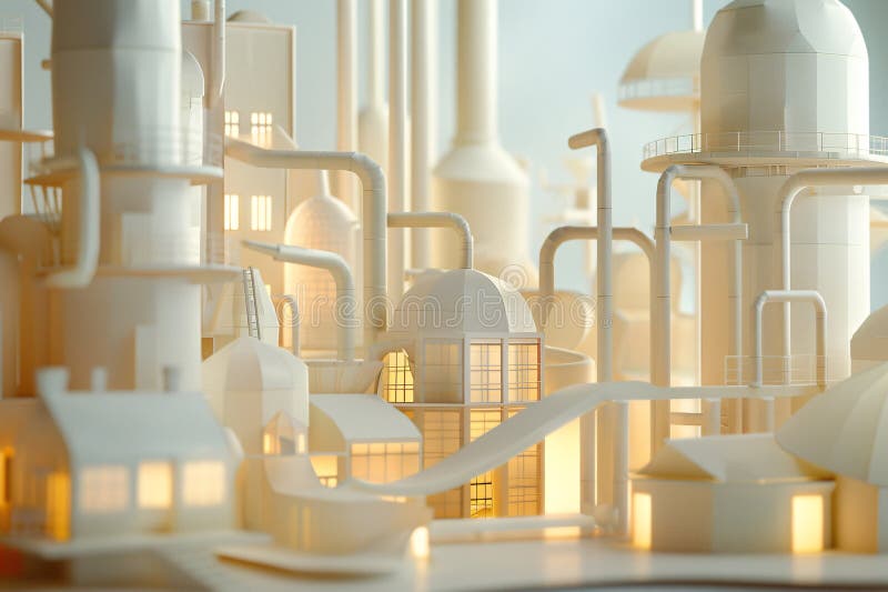 Paper Model of Modern Factory Stock Illustration - Illustration of mill ...