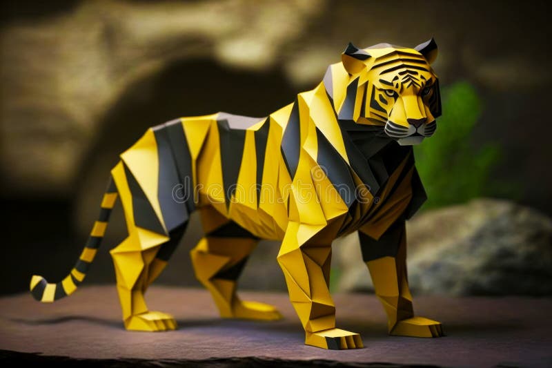 Paper Model of Tiger that is Yellow and Black with Black Stripes ...