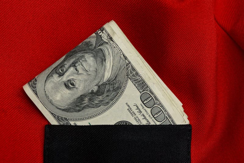 A Bundle of Banknotes in a Pocket of Red Clothes Stock Image - Image of ...