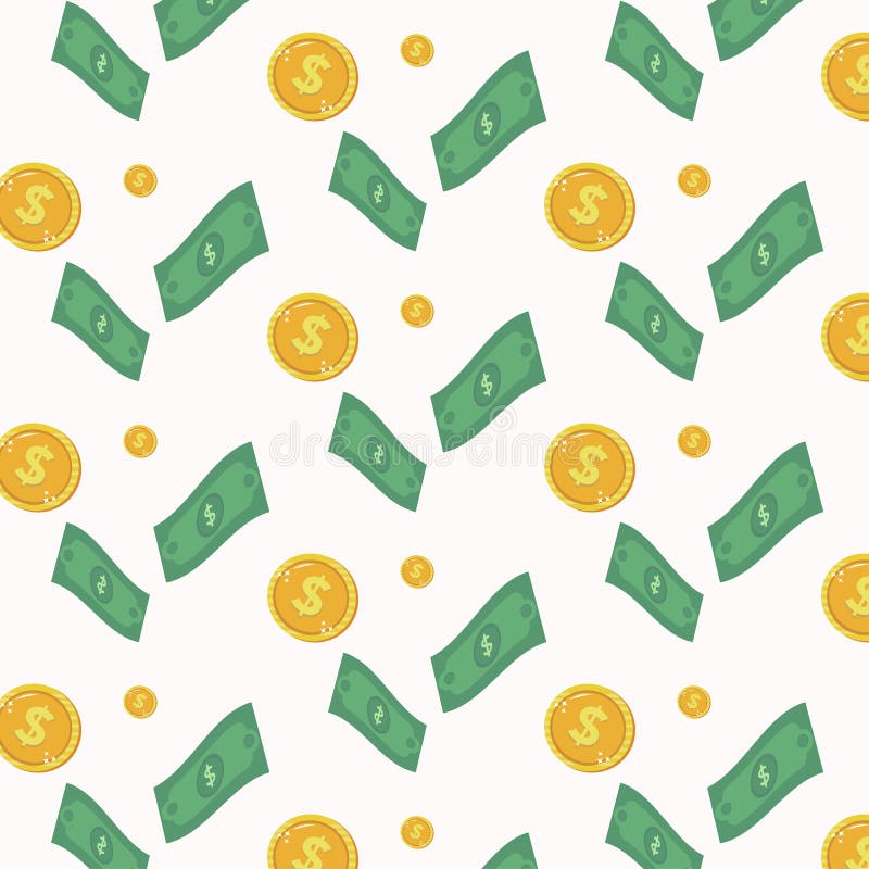 Paper Money and Coin Seamless Pattern Background Stock Illustration ...