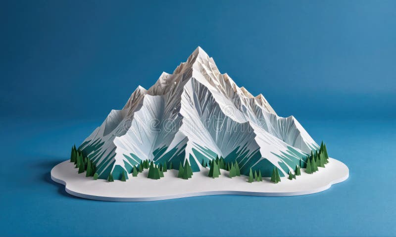 A Paper Mountain Sits on a Blue Background, Its Snow-capped Peak ...