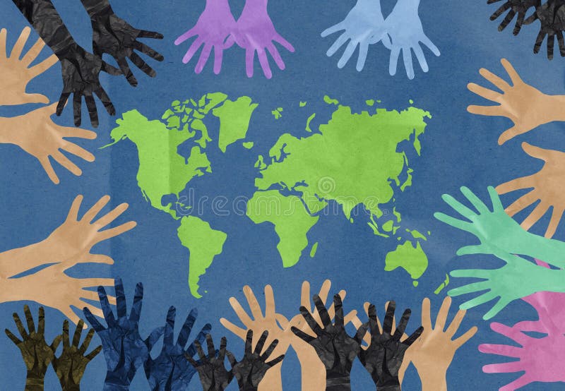 Paper Multi-colored Hands Reach for the Continents of the Earth, the ...