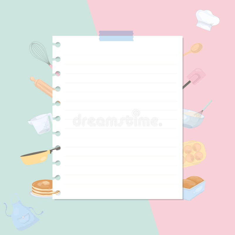 Paper Note with Kitchen Tools and Bakery Ingredient Stock Illustration ...
