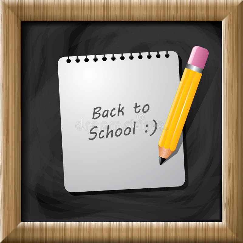 Paper Note and Pencil on Blackboard. Vector Illustration Decorative ...