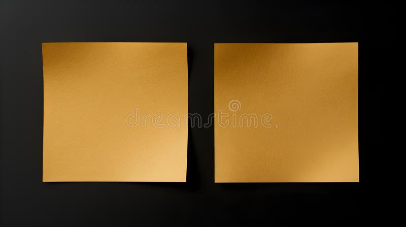 Two Dark Gold Square Paper Notes on a Black Background. Brainstorming ...