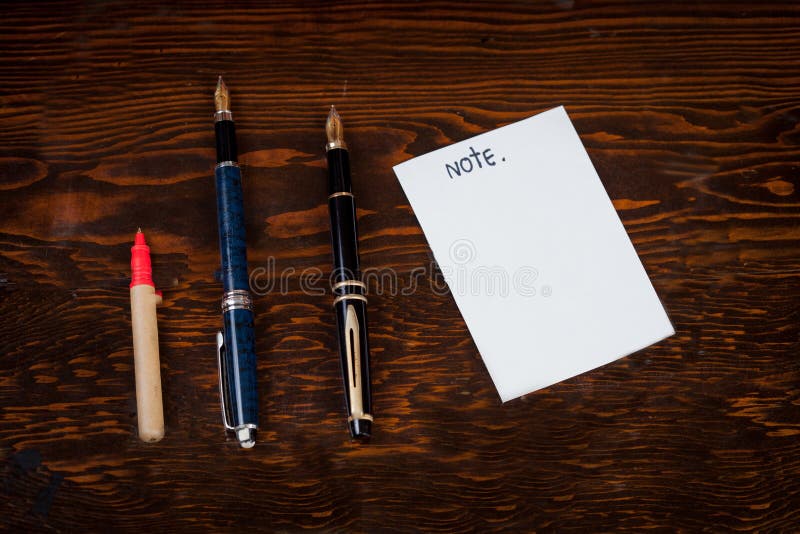 Paper Note and Red Pen on Wood Stock Photo - Image of table, vintage ...