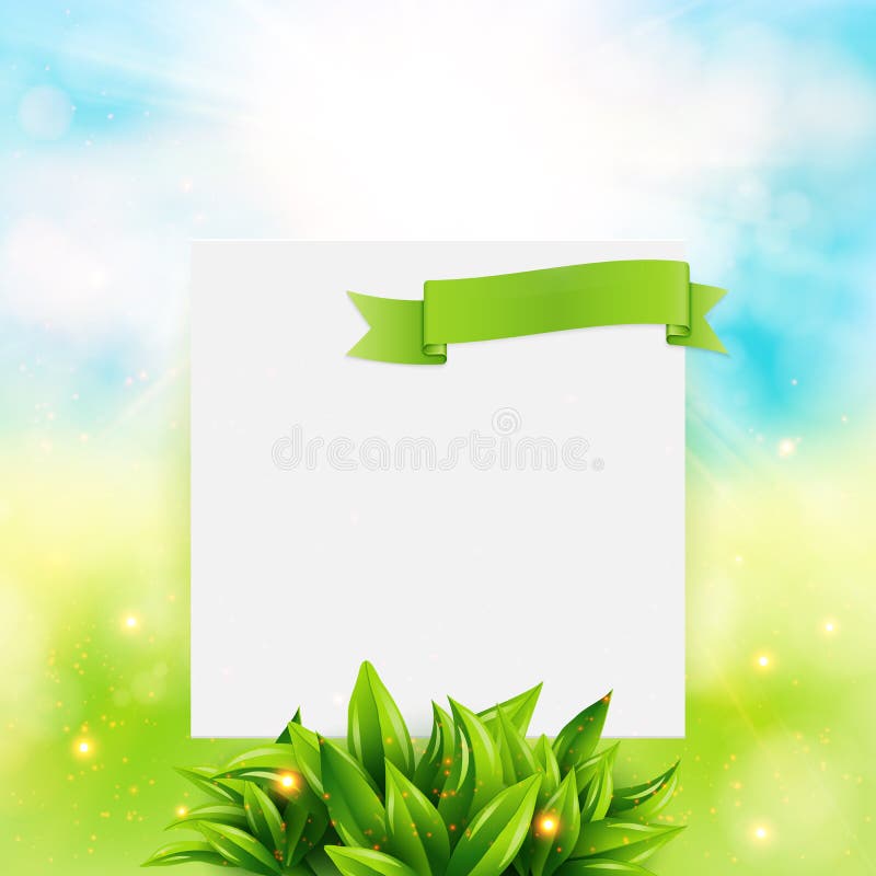 Paper Note with Ribbon and Leaves on Bright Summer Background. V Stock ...