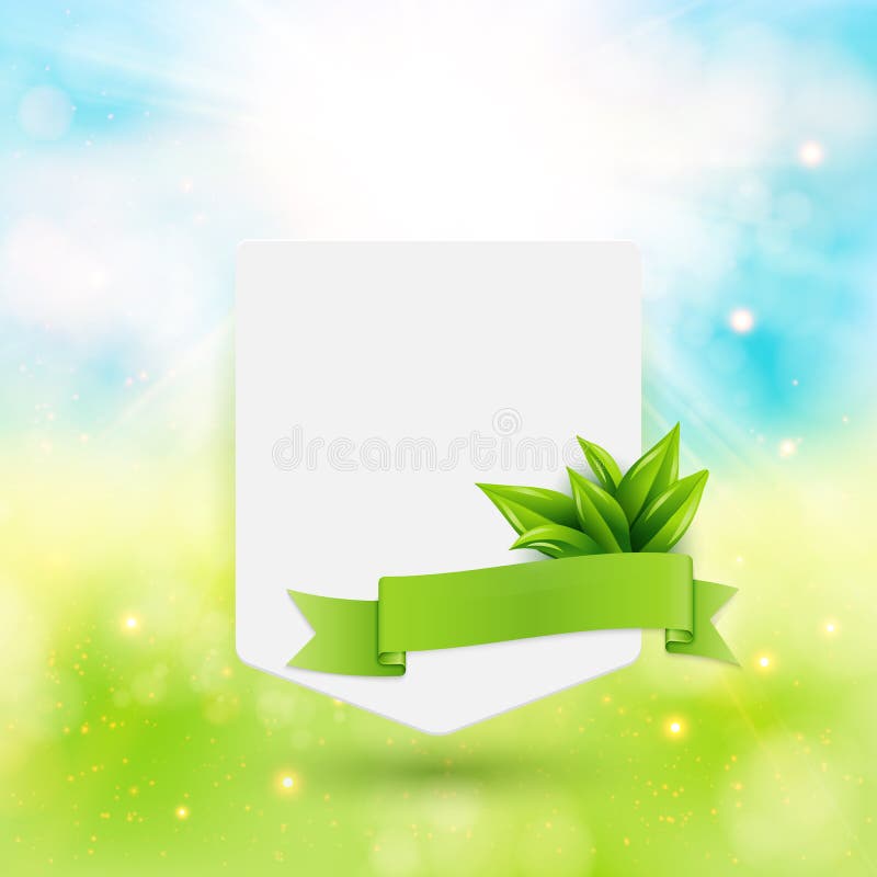Paper Note with Ribbon and Leaves on Bright Summer Background. V Stock ...