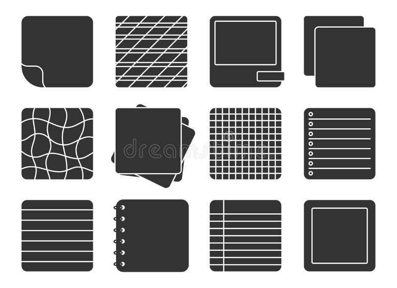 Paper Note Sticker Square Notepad Black Glyph Set Stock Vector ...