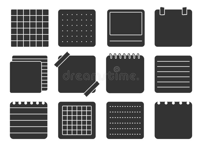 Paper Note Sticker Square Notepad Black Glyph Set Stock Vector ...