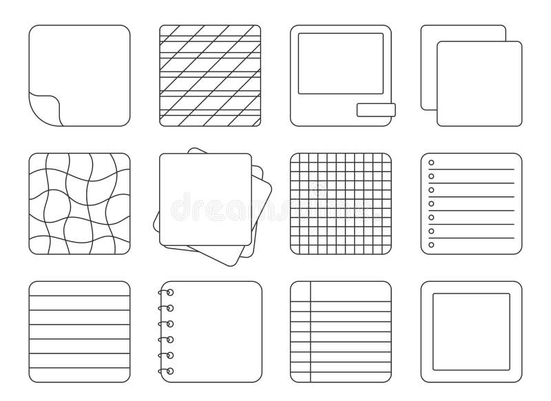 Paper Note Sticker Square Notepad Pastel Flat Set Stock Vector ...