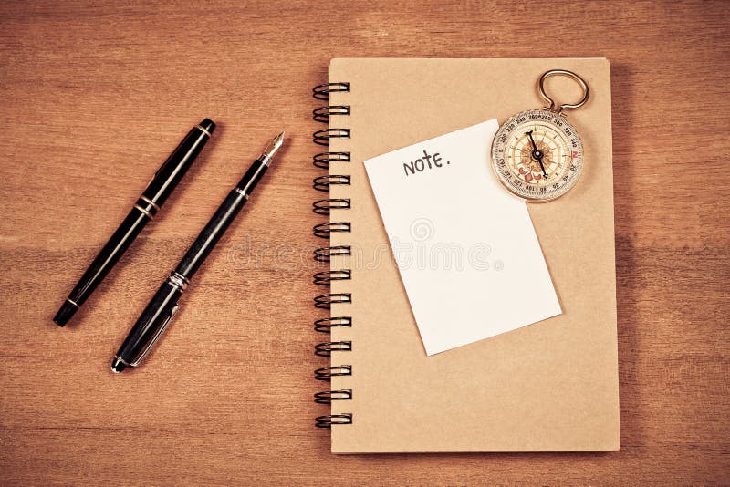 Paper Note with Vintage Compass and Dairy Stock Photo - Image of desk ...