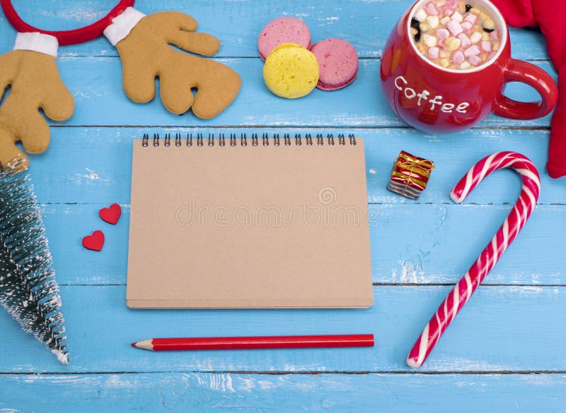 Paper Notebook and Cup of Hot Chocolate with Marshmallow Stock Photo ...