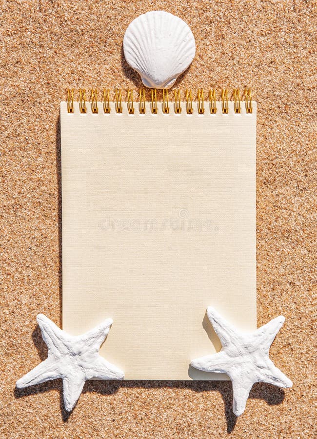 Paper Notebook and Seashells on the Sand Stock Image - Image of leisure ...