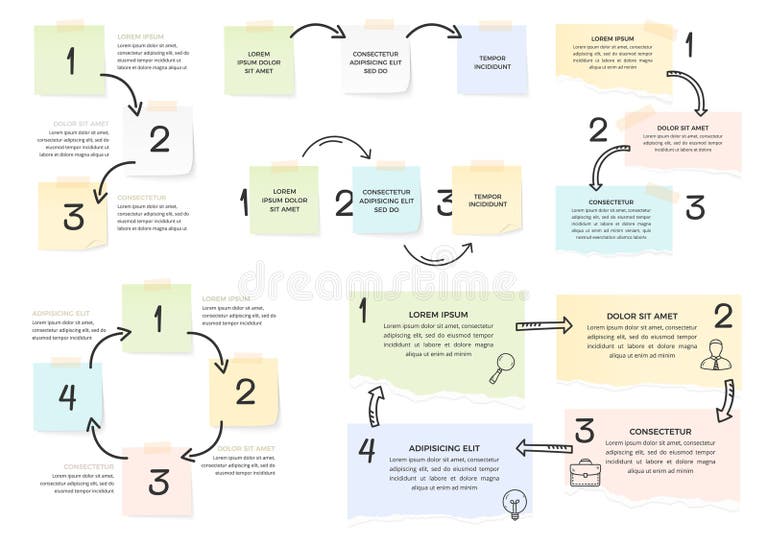 Paper Notes with Arrows stock vector. Illustration of step - 334565315