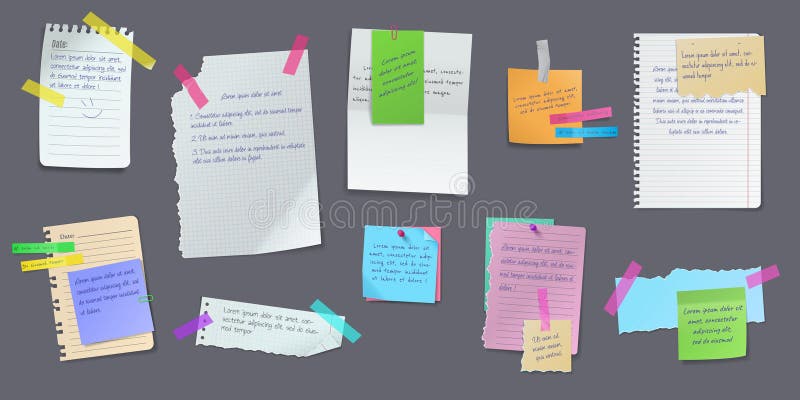 Paper Notes on Board Realistic Vector Illustration Set Stock Vector ...