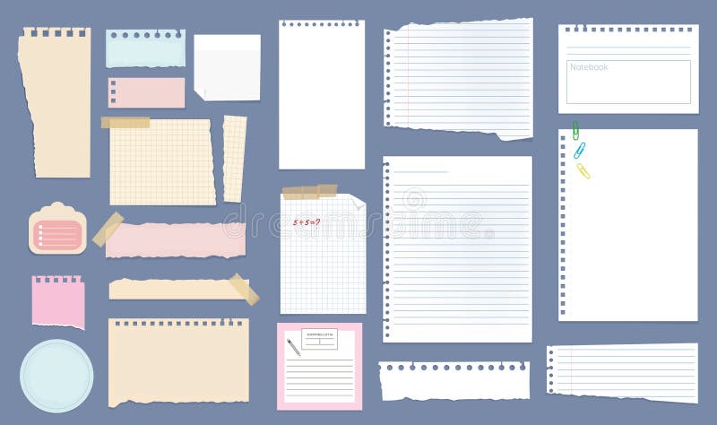 Paper Notes. Copybook Linear Pages Lists of Notebooks Different Sizes ...