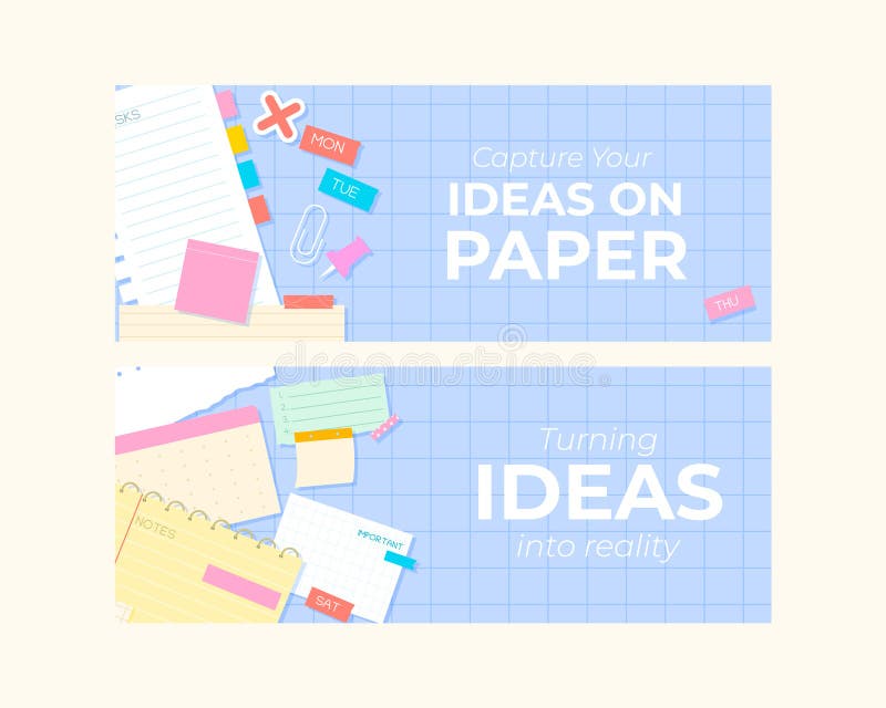 Paper Notes Flat Cartoon Banner Set Stock Illustration - Illustration ...