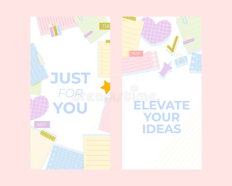 Paper Notes Flat Cartoon Banner Set Stock Illustration - Illustration ...