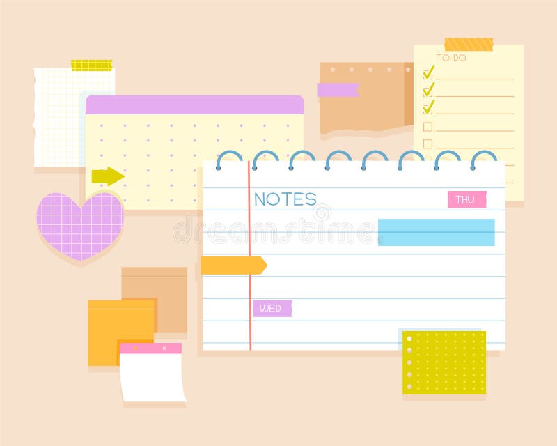 Paper Notes Flat Cartoon Composition Stock Illustration - Illustration ...