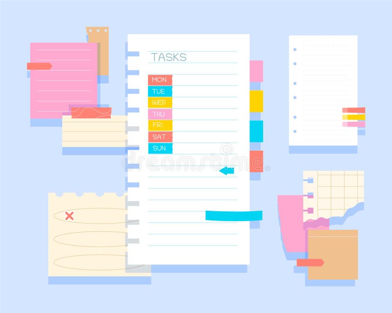 Paper Notes Flat Cartoon Composition Stock Illustration - Illustration ...