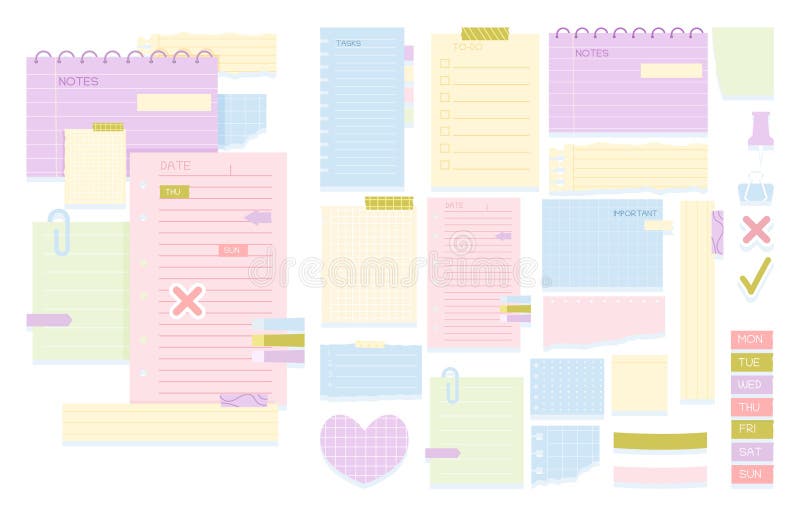 Paper Notes Flat Cartoon Set Stock Illustration - Illustration of ...