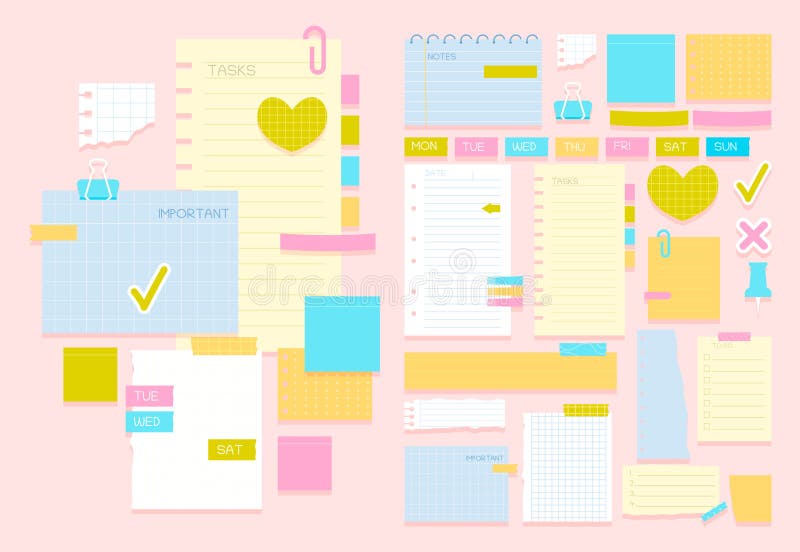 Paper Notes Flat Cartoon Set Stock Illustration - Illustration of ...