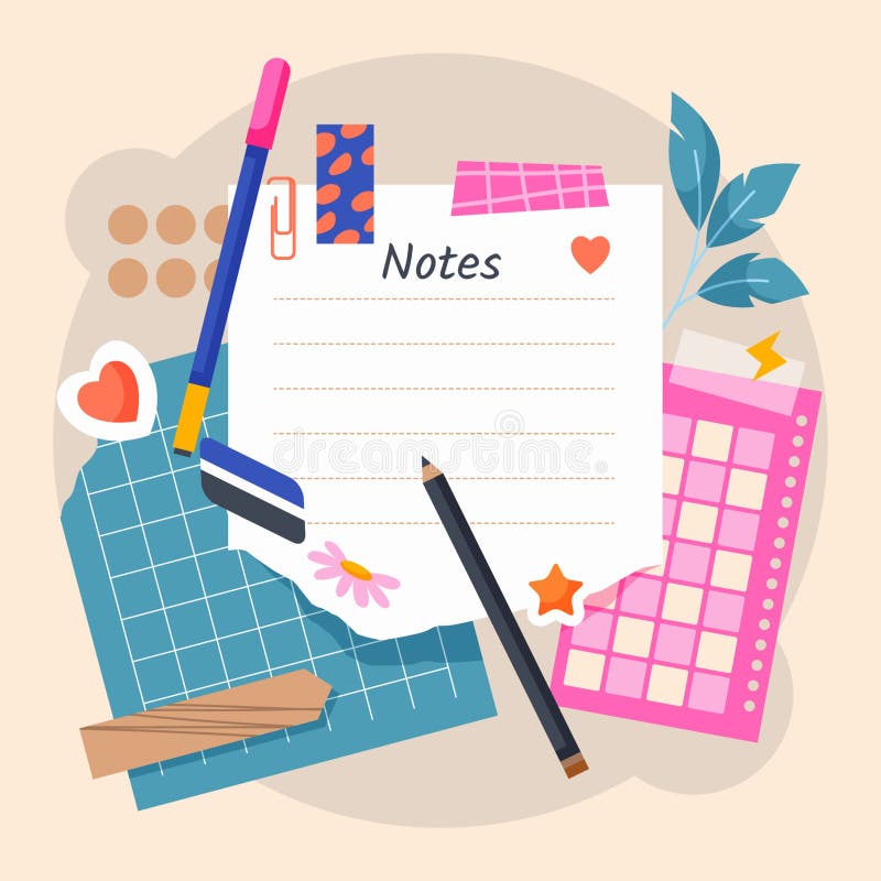 Paper Notes Hand Drawn Composition Stock Illustration - Illustration of ...