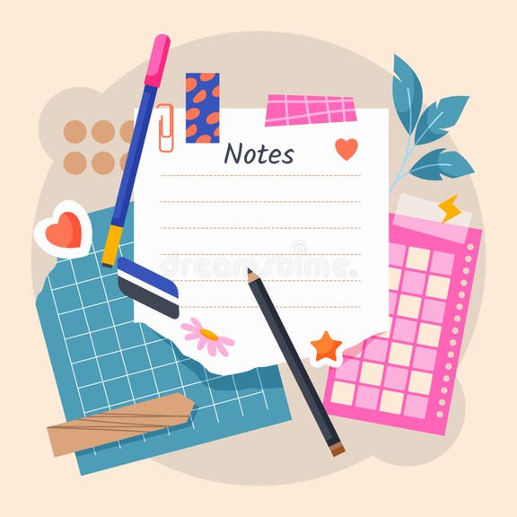 Paper Notes Hand Drawn Composition Stock Illustration - Illustration of ...