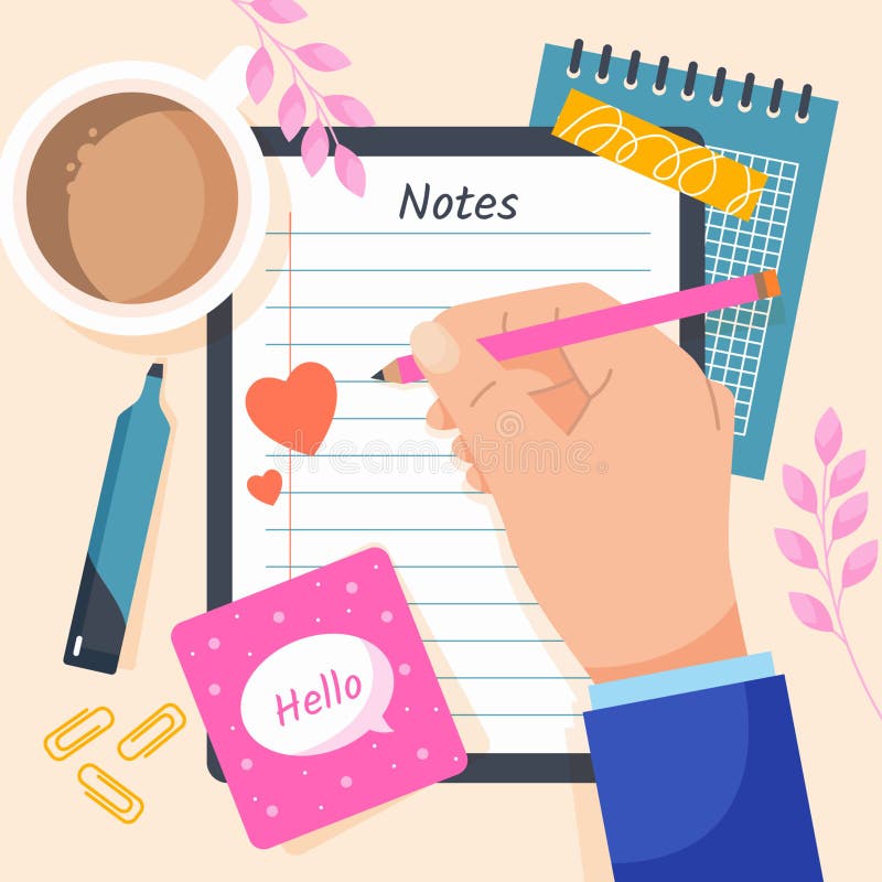 Paper Notes Hand Drawn Composition Stock Illustration - Illustration of ...