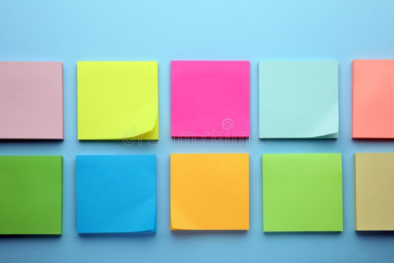 Paper Notes on Light Blue Background, Flat Lay Stock Image - Image of ...