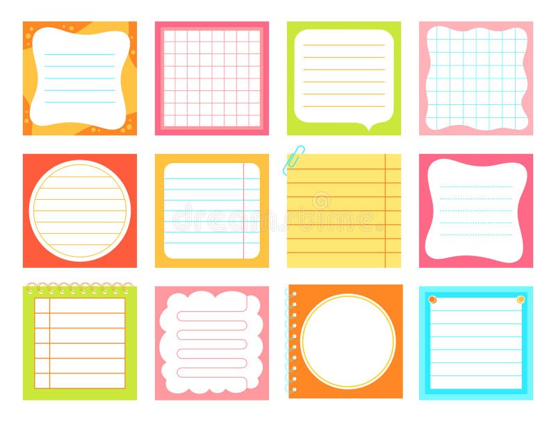 Paper Notes Notepaper Sticker Notepads Cartoon Set Sticky Sheet List ...