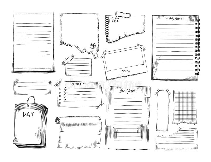 Paper Notes for daily Planner. Hand Drawn Bullet Journal Elements ...