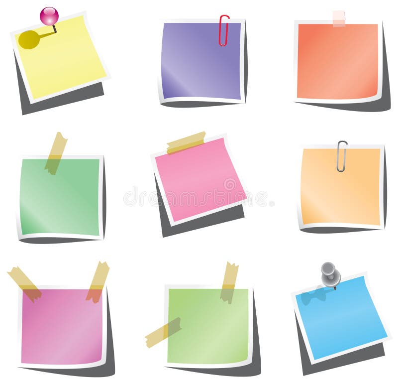 Paper Notes with Push Pin and Paperclip Stock Vector - Illustration of ...