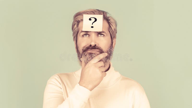 Paper Notes with Question Marks. Beard Man Question Mark in Head ...