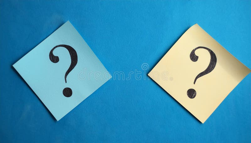 Paper Notes with Question Marks on Blue Background, Flat Lay. Space for ...