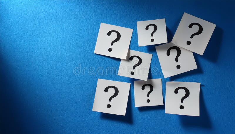 Paper Notes with Question Marks on Blue Background, Flat Lay. Space for ...