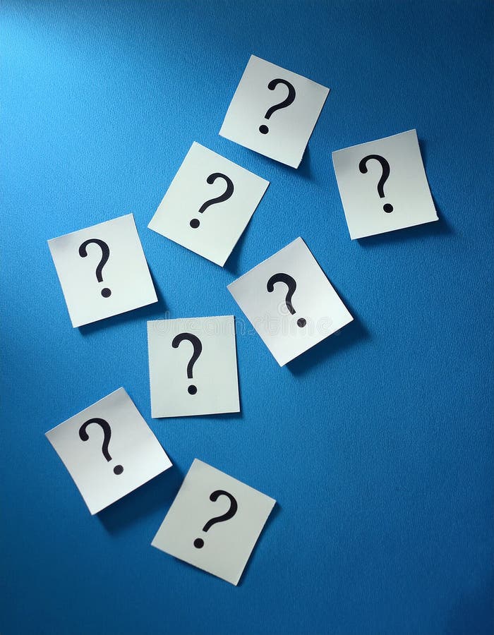 Paper Notes with Question Marks on Blue Background, Flat Lay. Space for ...