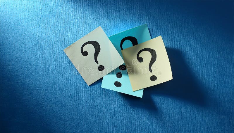 Paper Notes with Question Marks on Blue Background, Flat Lay. Space for ...